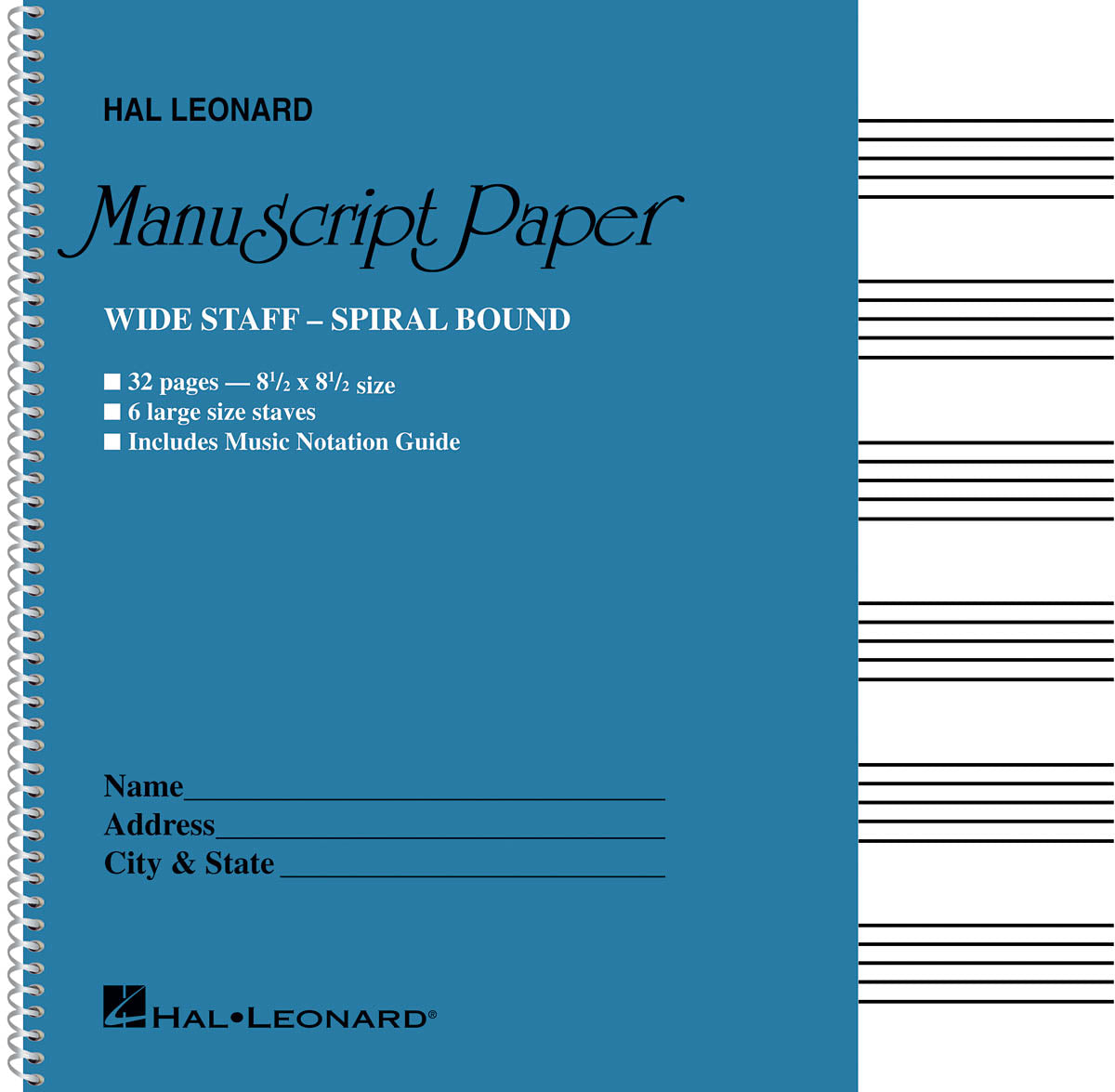 Wide Staff Wirebound Manuscript Paper (Aqua Cover) – Kraft Music