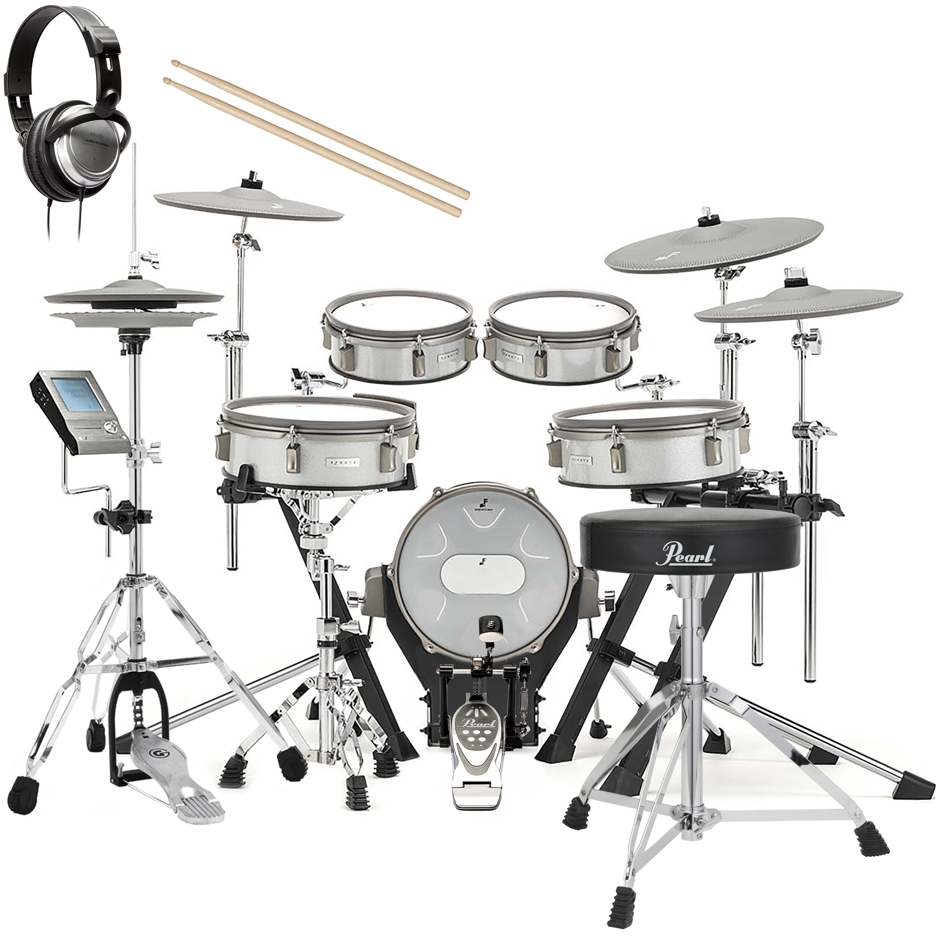 EFNOTE 3B Electronic Drum Set - White Sparkle DRUM ESSENTIALS BUNDLE ...