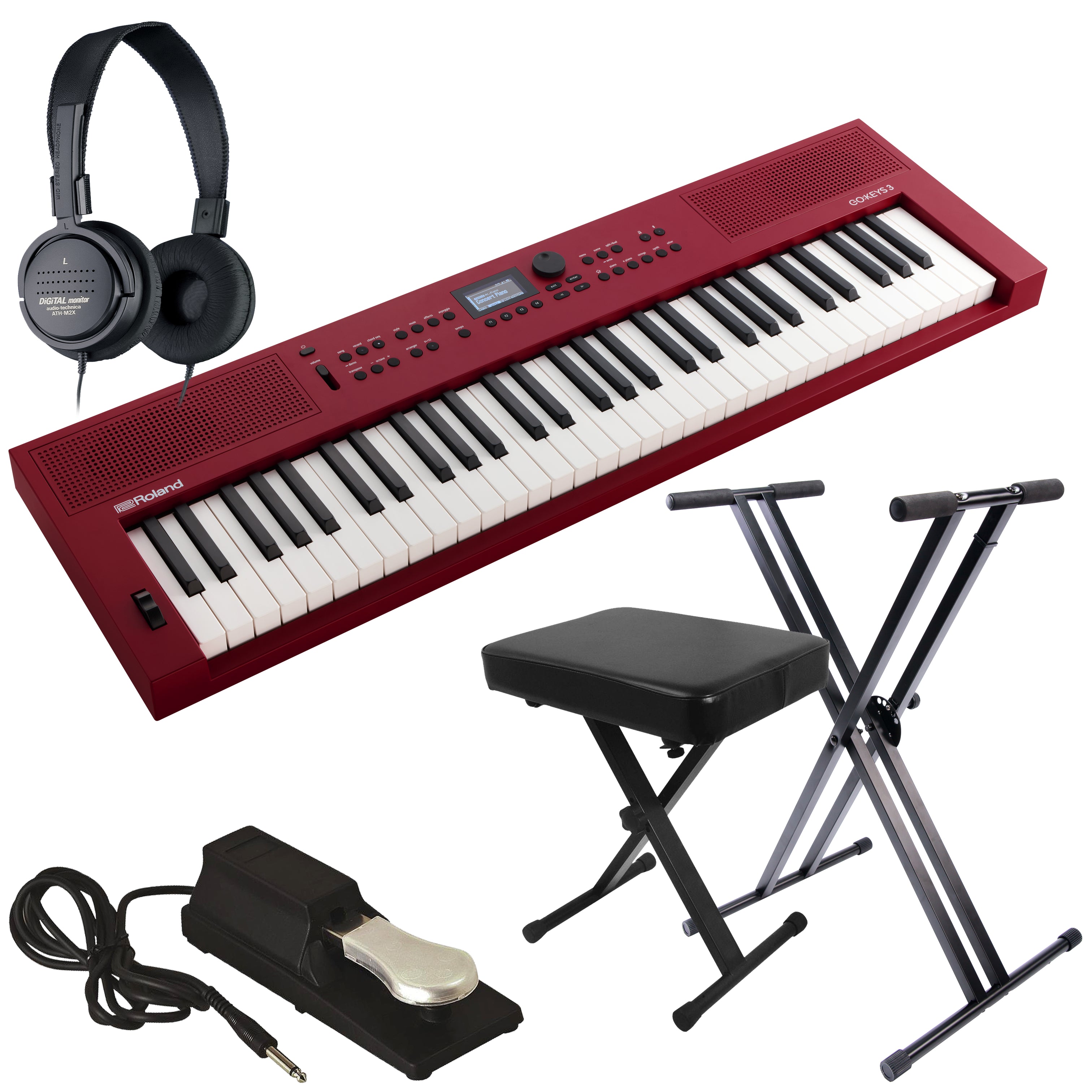 Roland GoKeys 3 Music Creation Keyboard - Red KEY ESSENTIALS BUNDLE ...