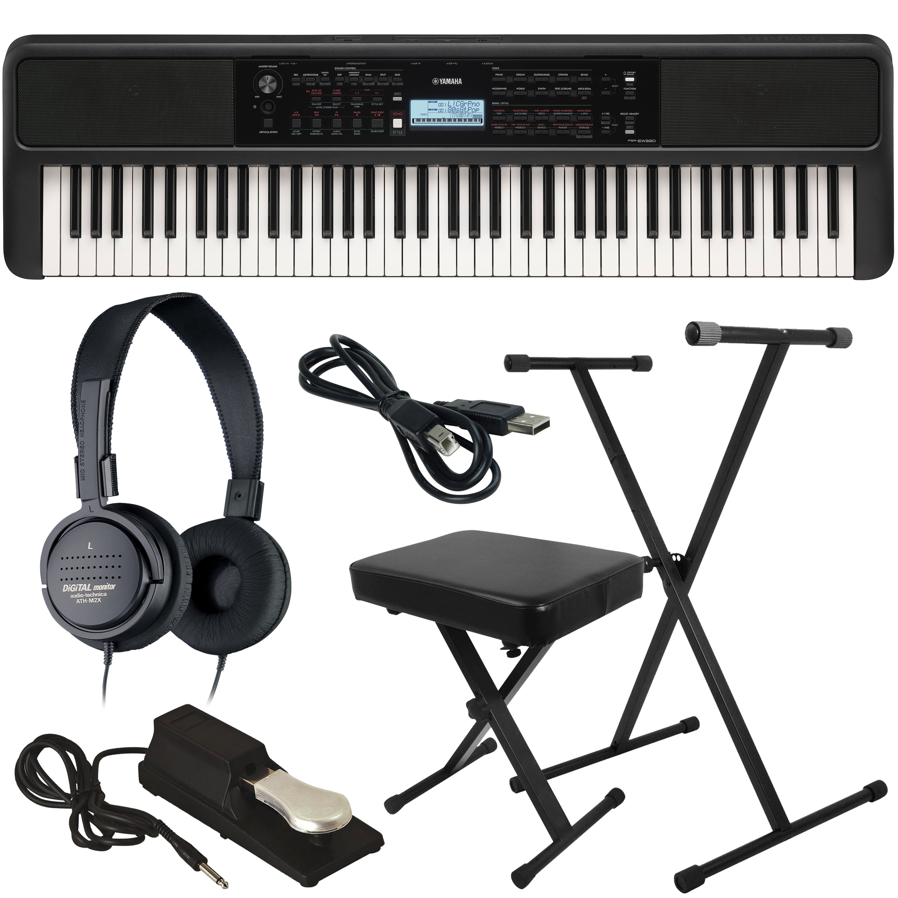 Yamaha PSR-EW320 Portable Keyboard with Power Adapter COMPLETE HOME BU ...