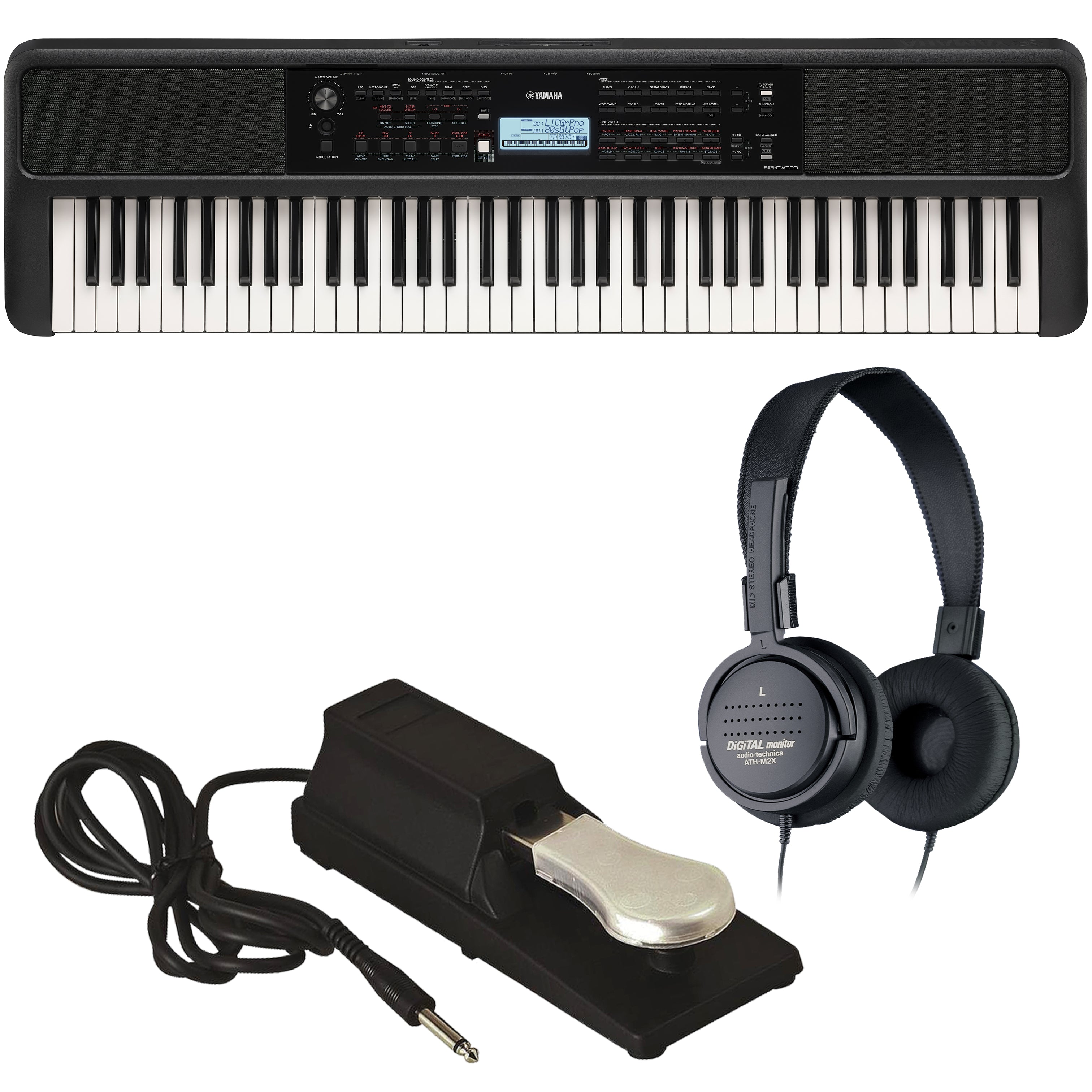 Yamaha PSR-EW320 Portable Keyboard with Power Adapter KEY ESSENTIALS B ...