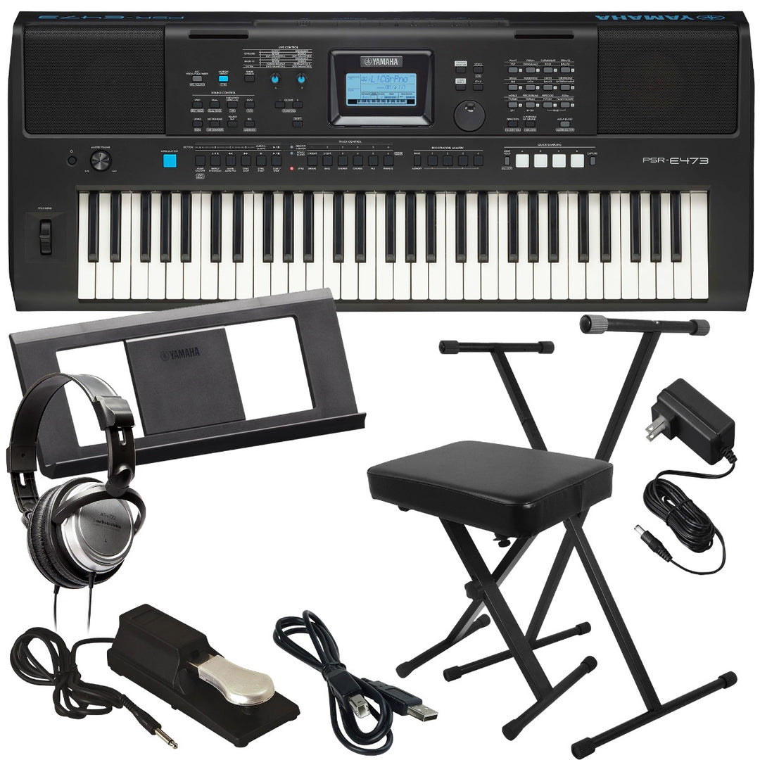 Yamaha PSR-E473 61-Note Portable Keyboard KEY ESSENTIALS BUNDLE – Kraft Music